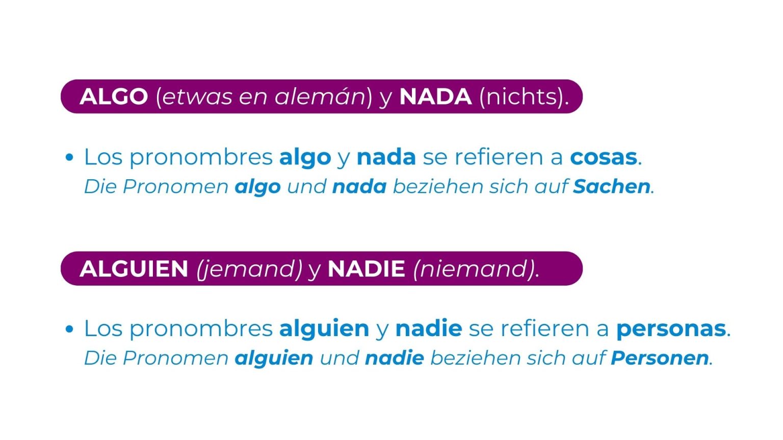 ¿Cuál es la diferencia entre algo, alguien, alguno, ninguno y nadie?